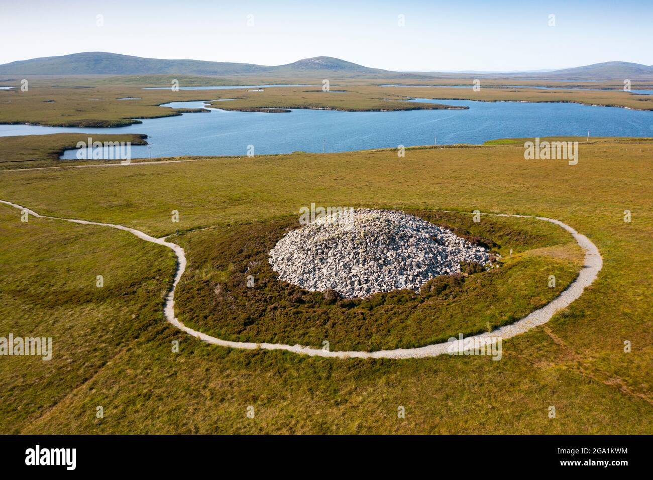 Aerial view from drone of the best preserved Neolithic chambered cairn ...