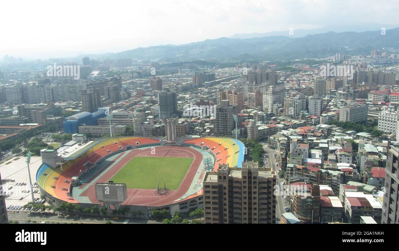Morning sunny high angle view of the Banqiao District at New Taipei ...