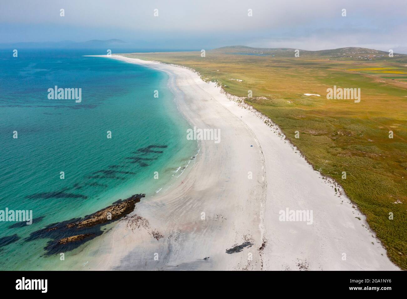 Aerial view from drone of white sand beach on west coast of island of ...