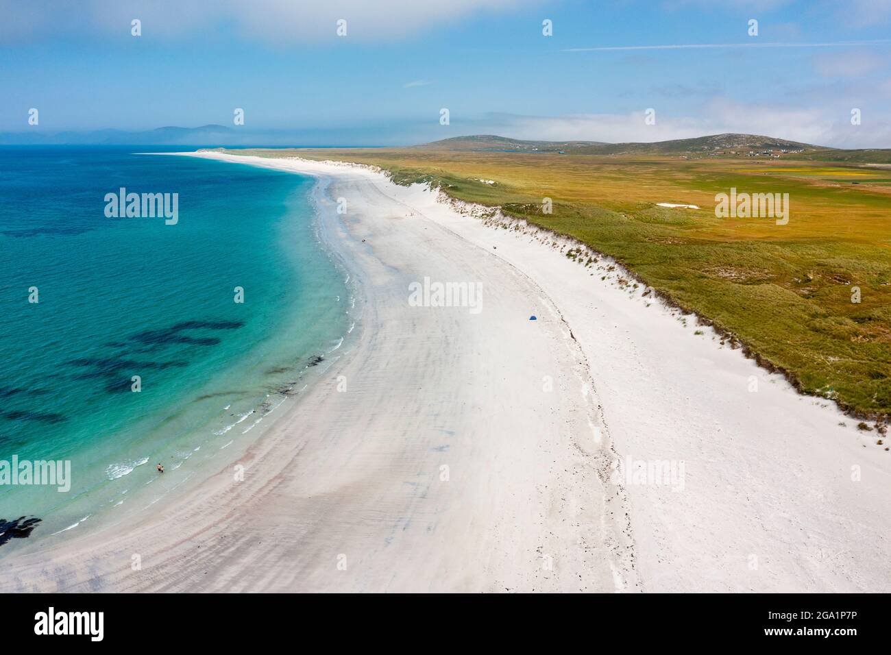 Aerial view from drone of white sand beach on west coast of island of ...