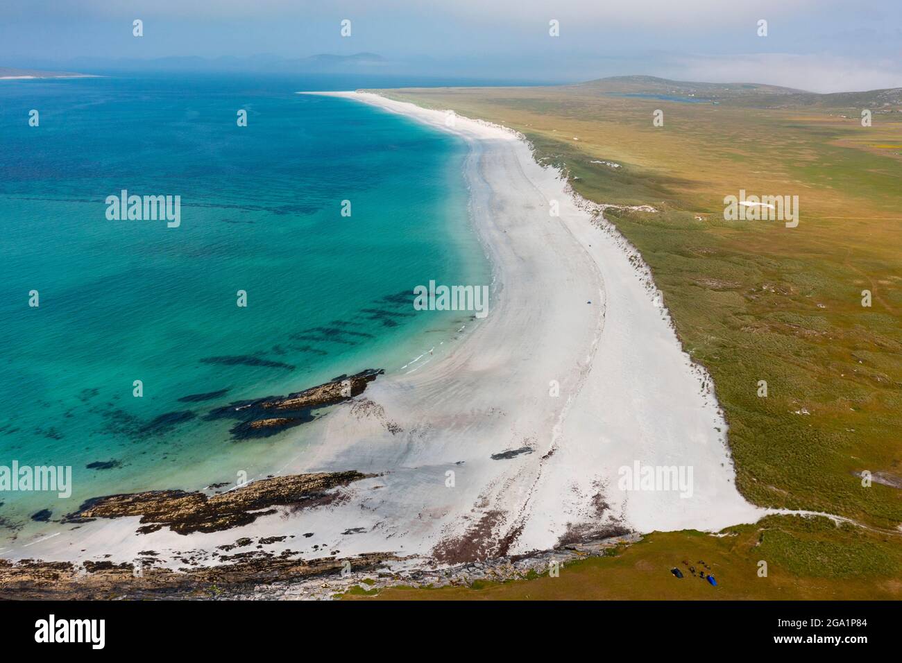 Aerial view from drone of white sand beach on west coast of island of ...