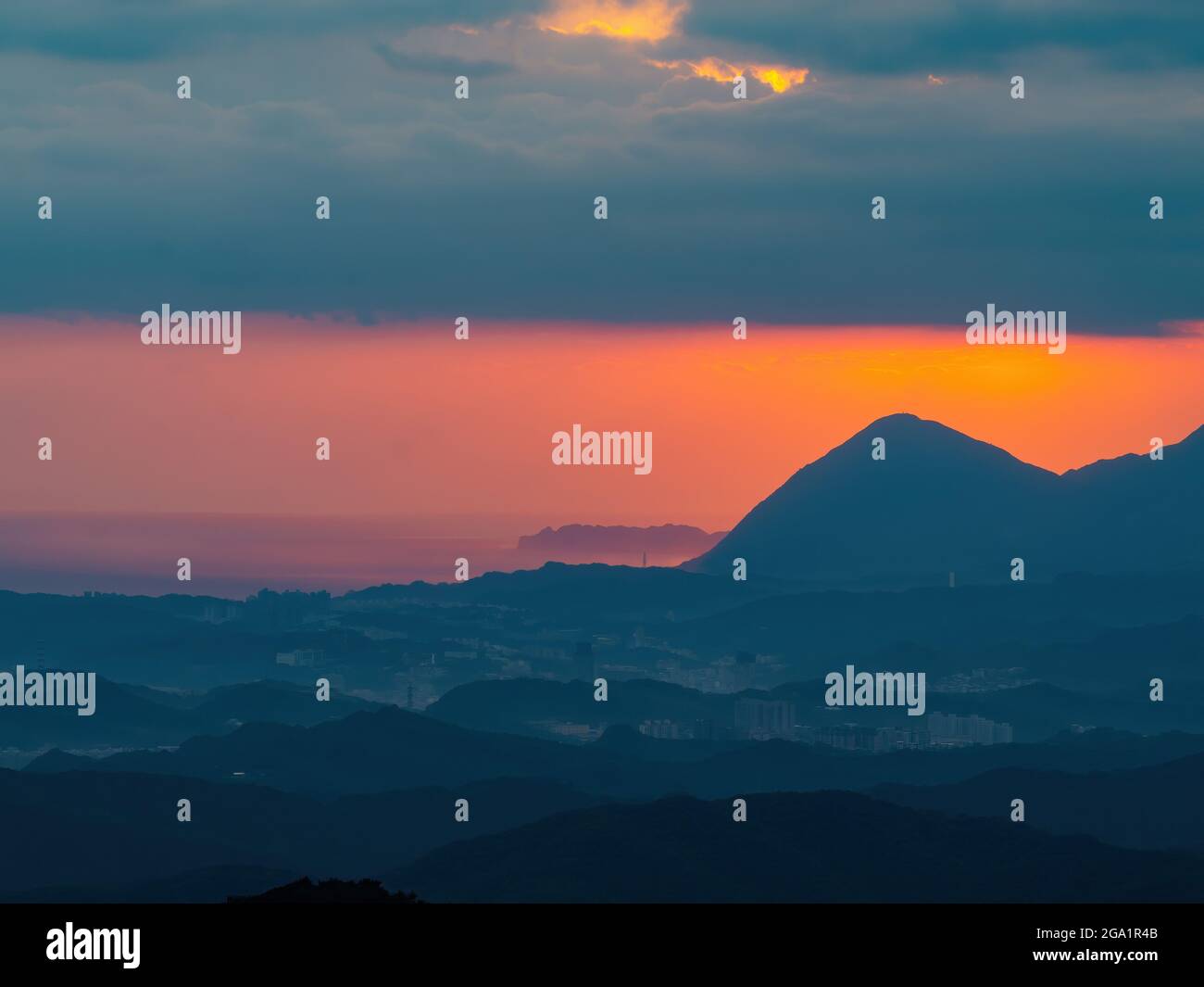 Morning sunny high angle view of the mountains around Wuzhi Shan at New ...