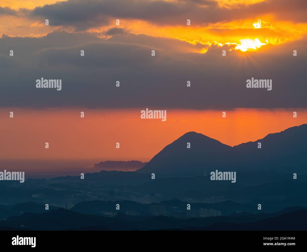 Morning sunny high angle view of the mountains around Wuzhi Shan at New ...