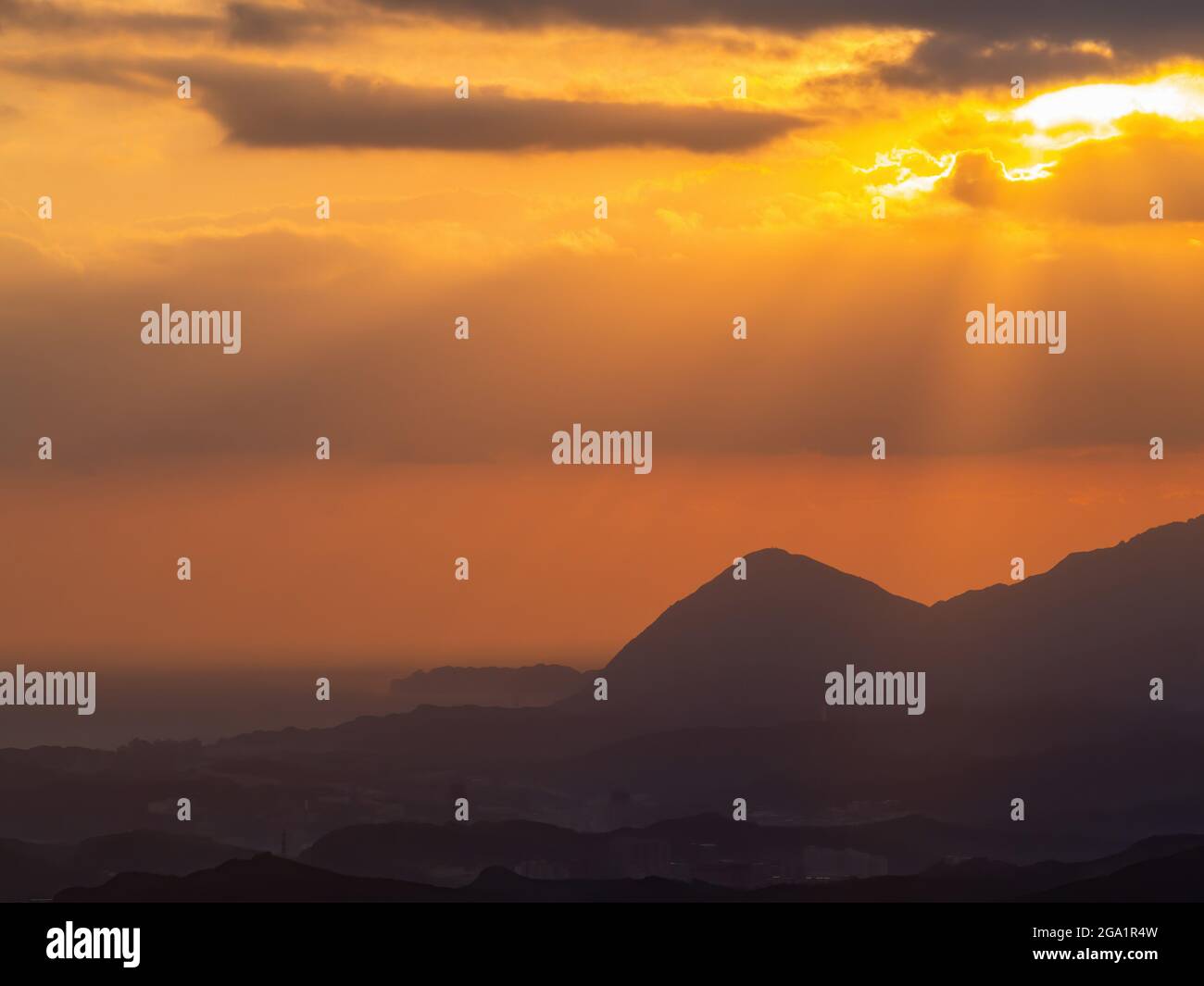 Morning sunny high angle view of the mountains around Wuzhi Shan at New ...