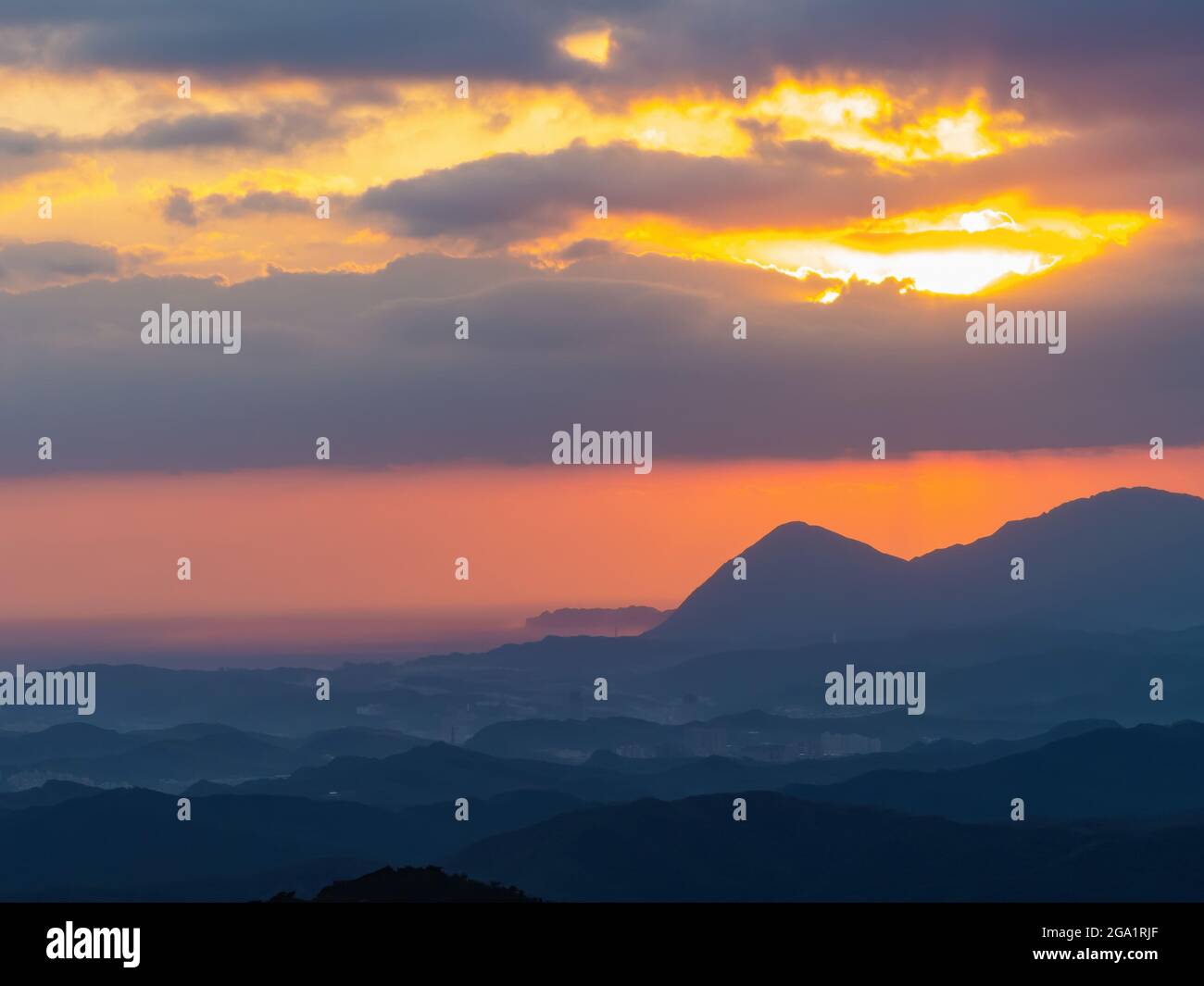 Morning sunny high angle view of the mountains around Wuzhi Shan at New ...
