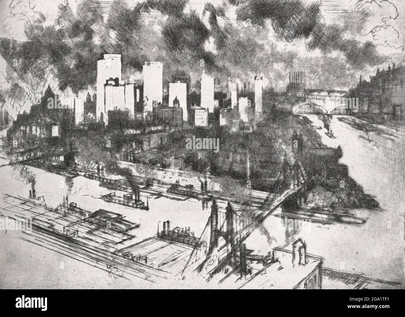 Pittsburgh, Pennsylvania - Drawing by Joseph Pennell, circa 1915 Stock ...