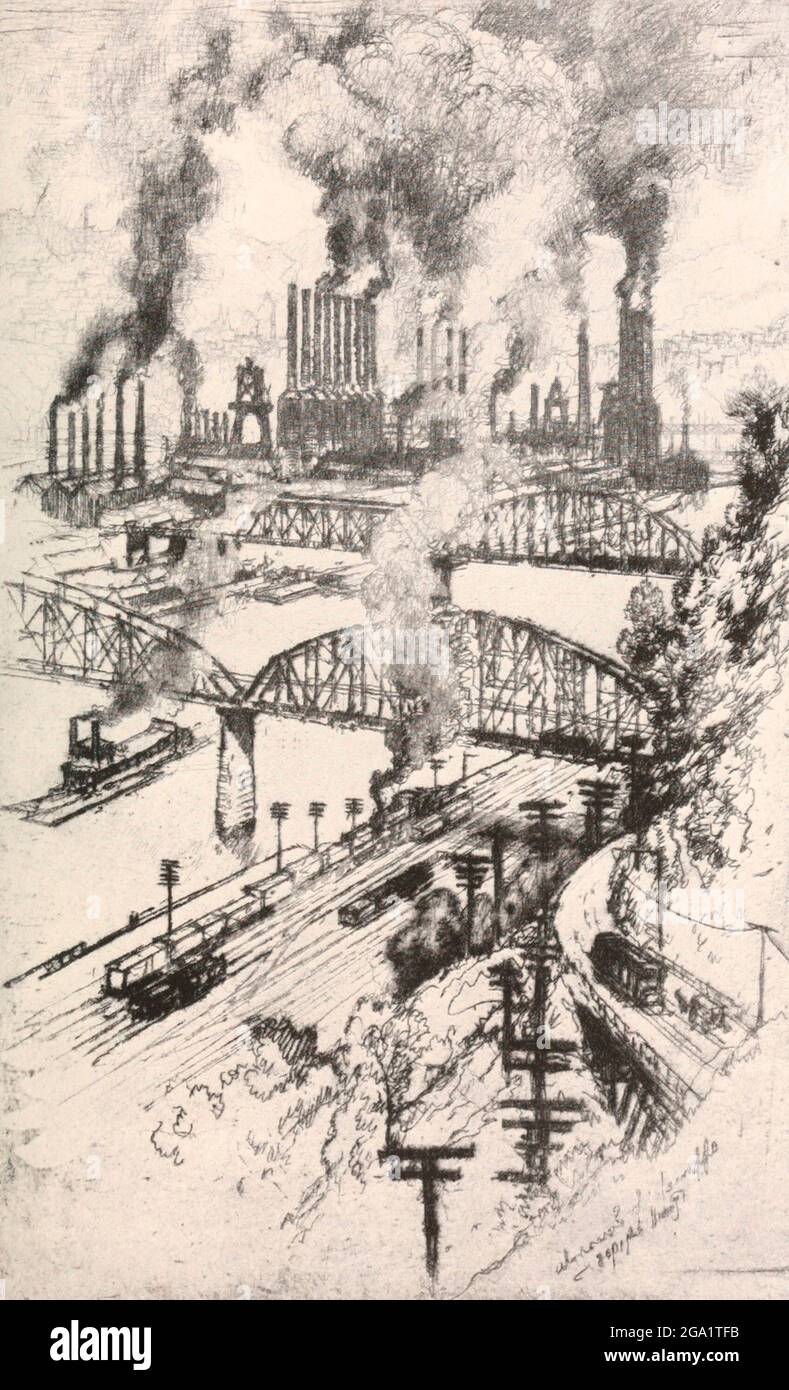 Steel plants in Pennsylvania - Drawing by Joseph Pennell, circa 1915 ...