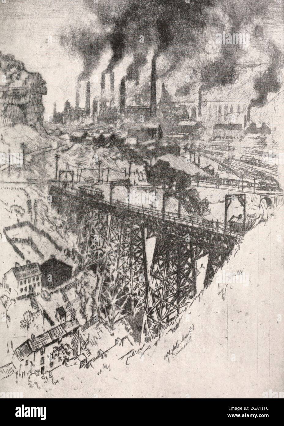 Edgar Thomson Steel Works - Drawing by Joseph Pennell, circa 1915 Stock ...