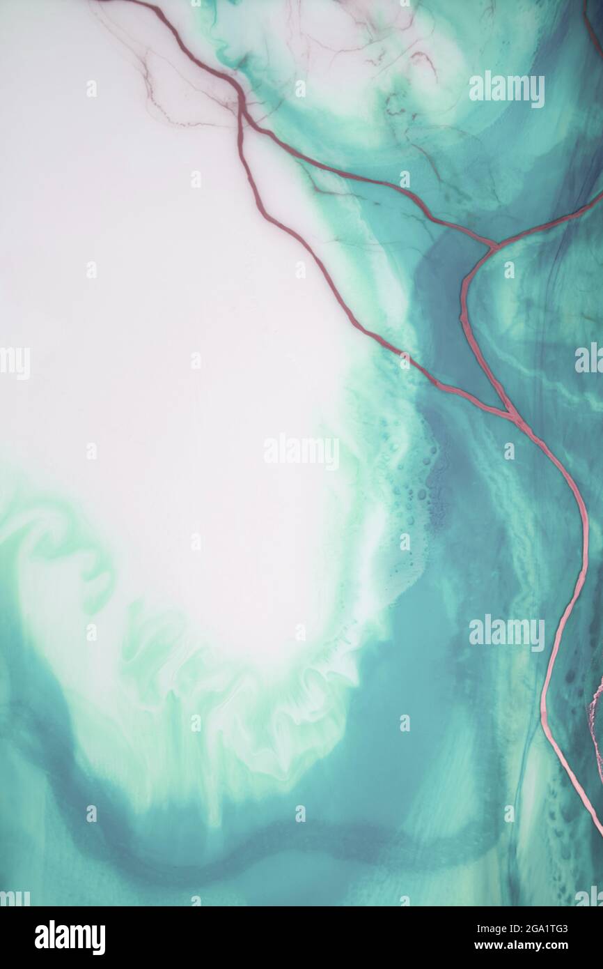 modern art background. abstract epoxy resin painting. Liquid flow texture paint. Green waves ...