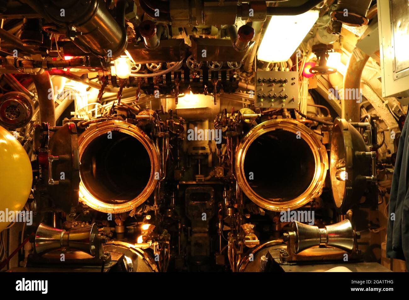 Closeup of the submarine interior surrounded by lights Stock Photo - Alamy
