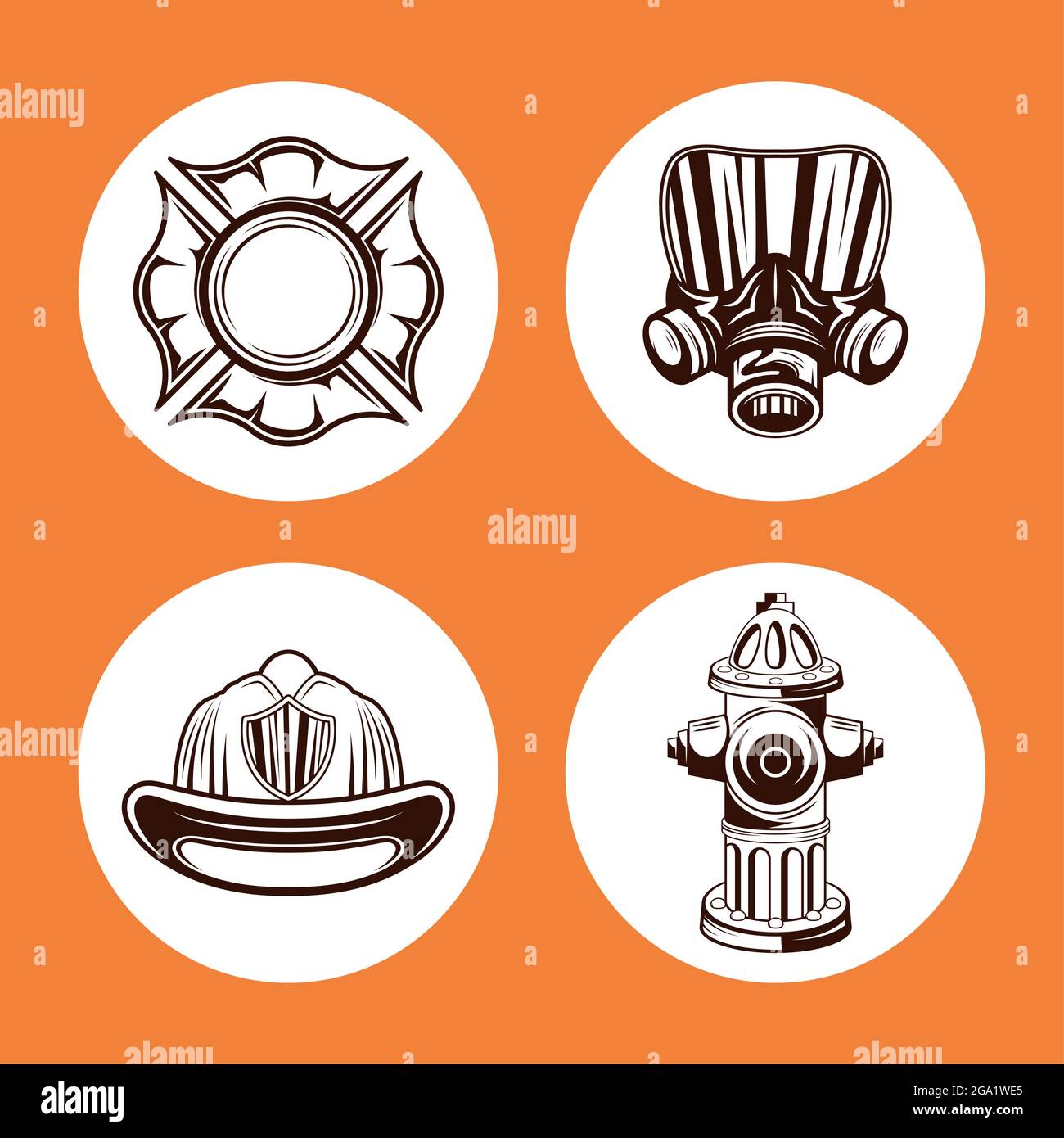 Firefighter icon set on orange background Stock Vector Image & Art - Alamy