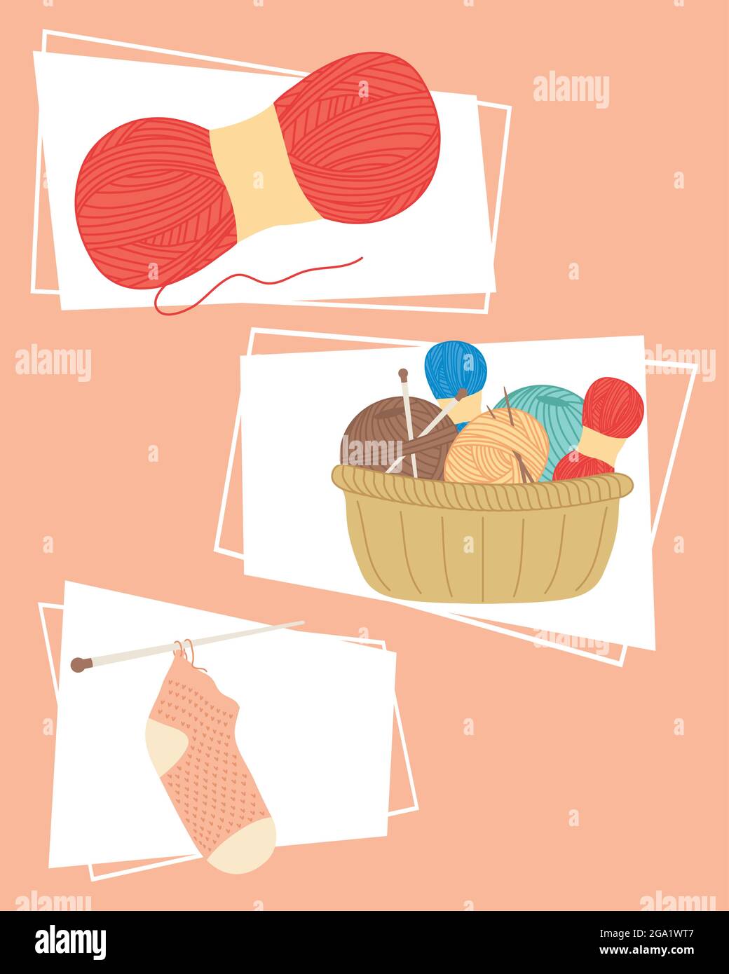 Knitting and sewing symbol set on pink background Stock Vector Image ...