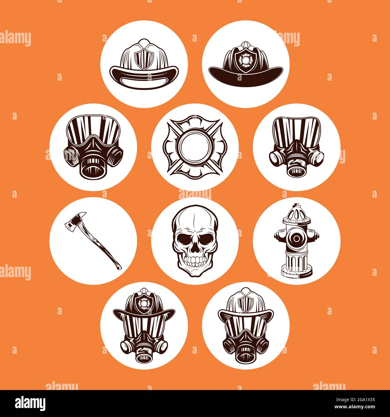 Firefighter symbol set on orange background Stock Vector Image & Art ...