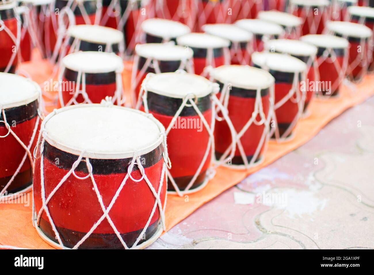 Tablas , membranophones , pair of small drums. Handicrafts on display ...