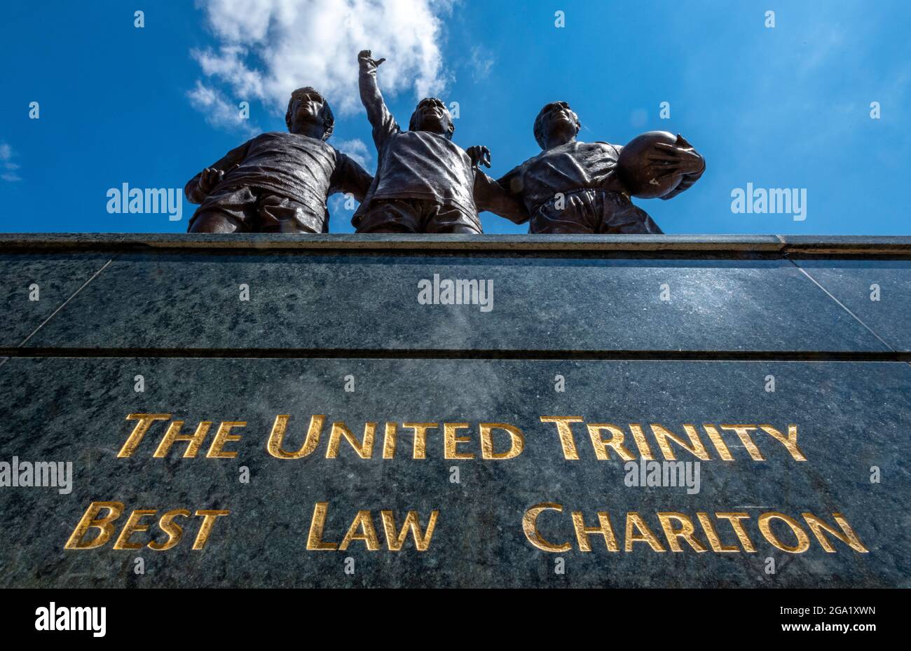 the manchester united trinity statue outside of old trafford football ...