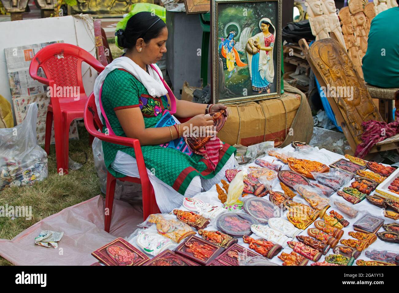 Kolkata, West Bengal, India - 28th November, 2015 : Lady hand coloring ...