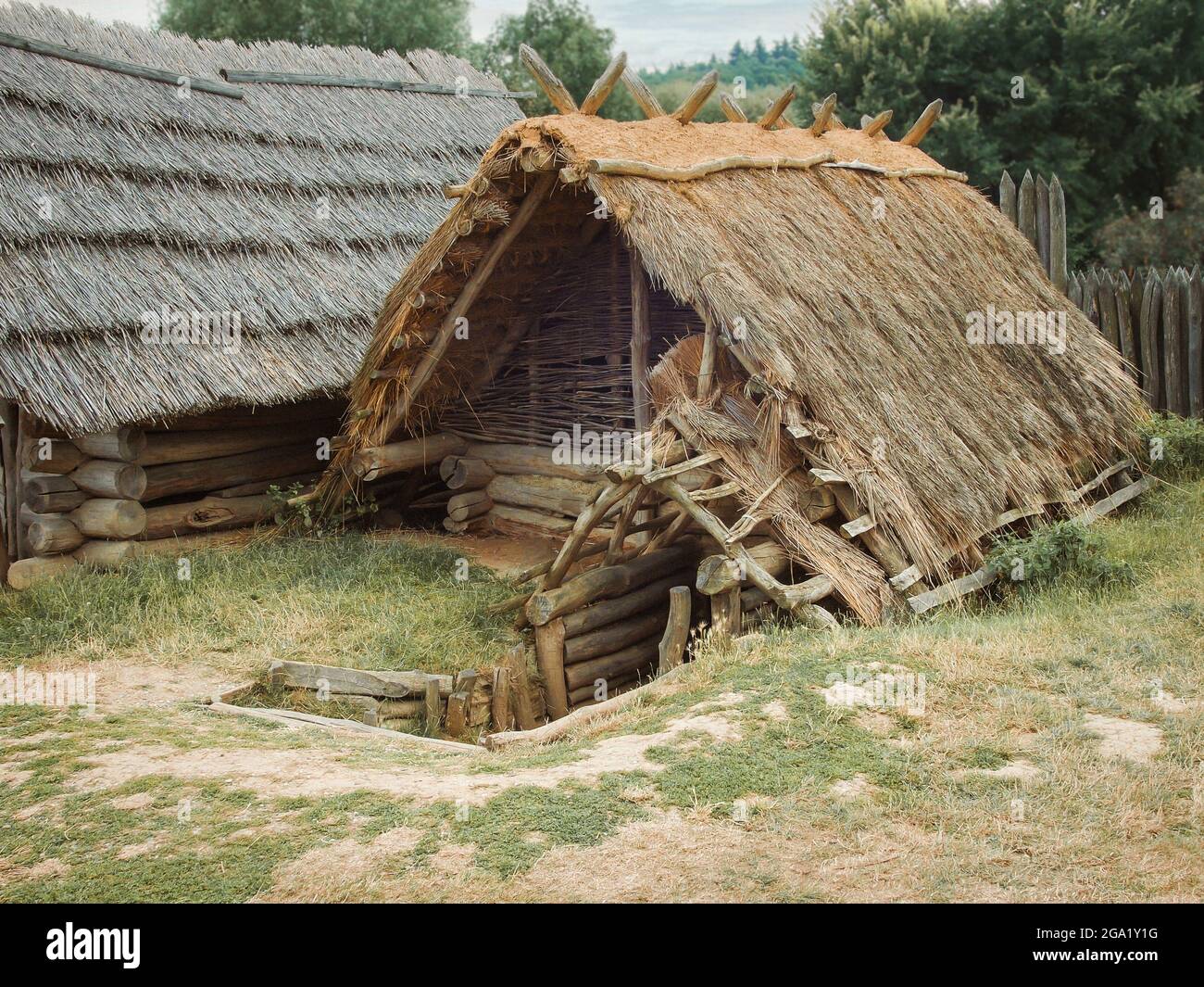 Traditional medieval wooden buildings at archaeological heritage ...
