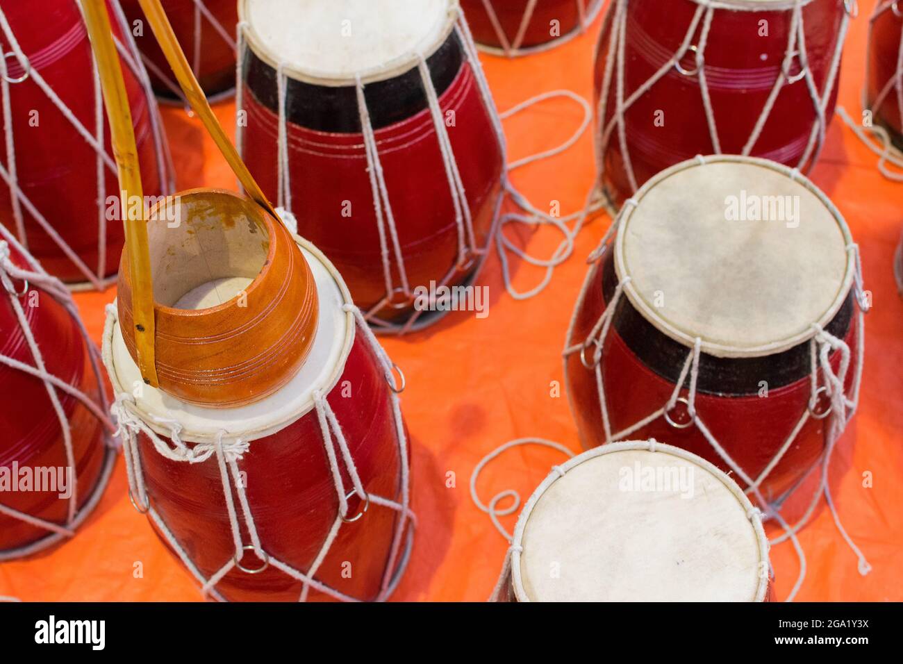Tablas , membranophones , pair of small drums. Handicrafts on display ...