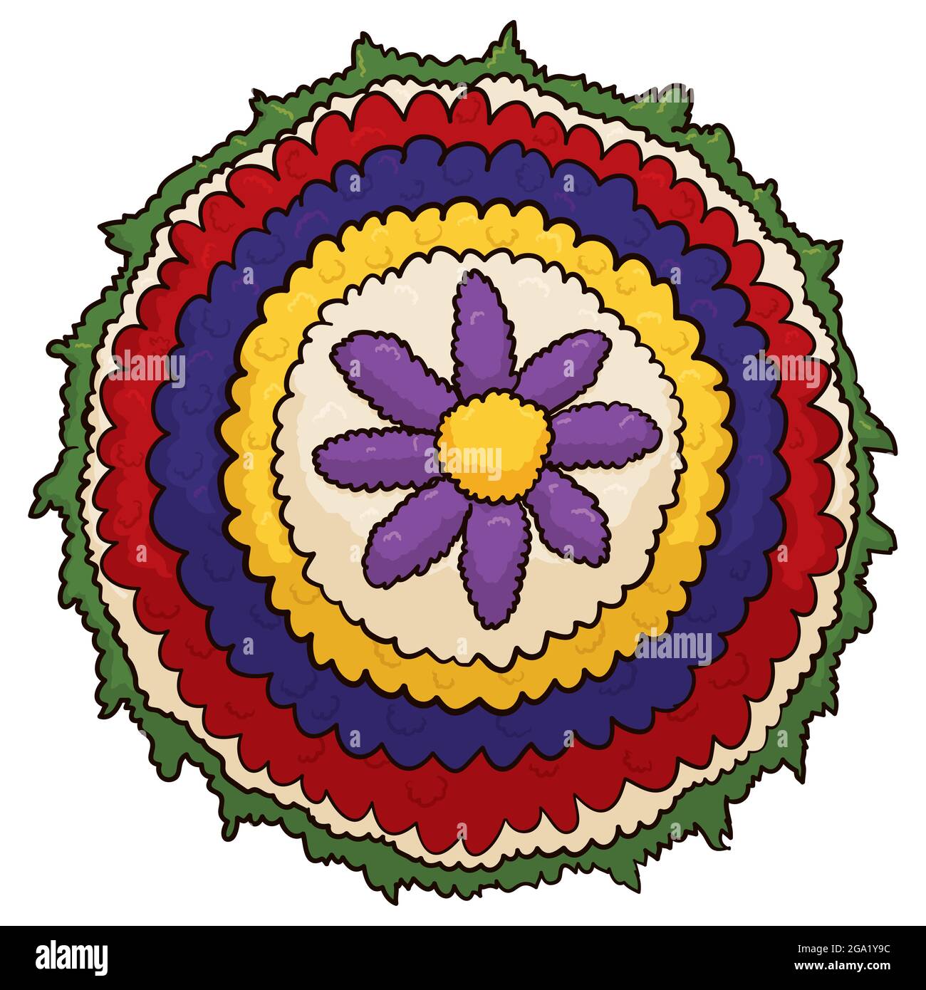 Traditional silleta with flower and Colombian flag colors in round ...