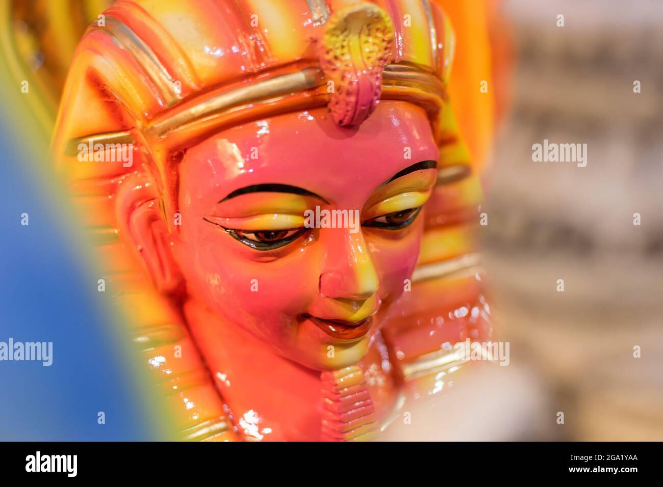Face of Tutankhamun, Egyptian pharaoh, Colorful doll made of clay ...