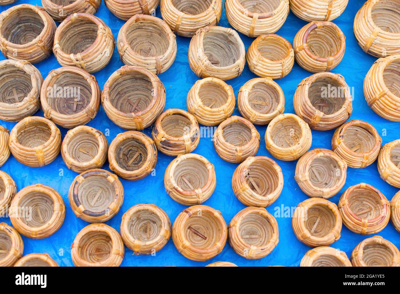 Cane pots , pots made of cane, handicrafts on display during the ...