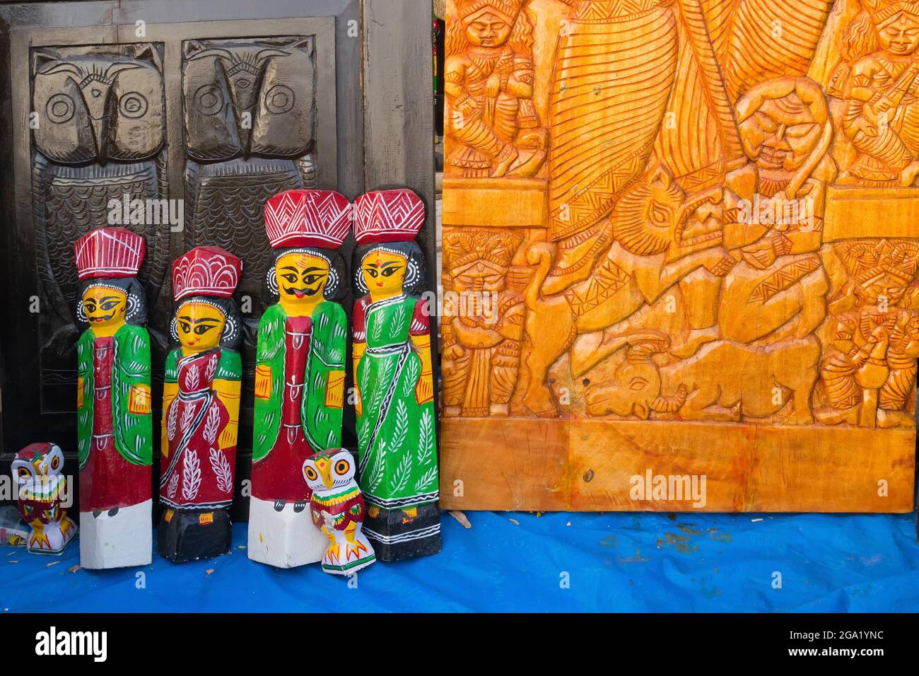 Wooden handicrafts on display during the Handicraft Fair in Kolkata. It ...