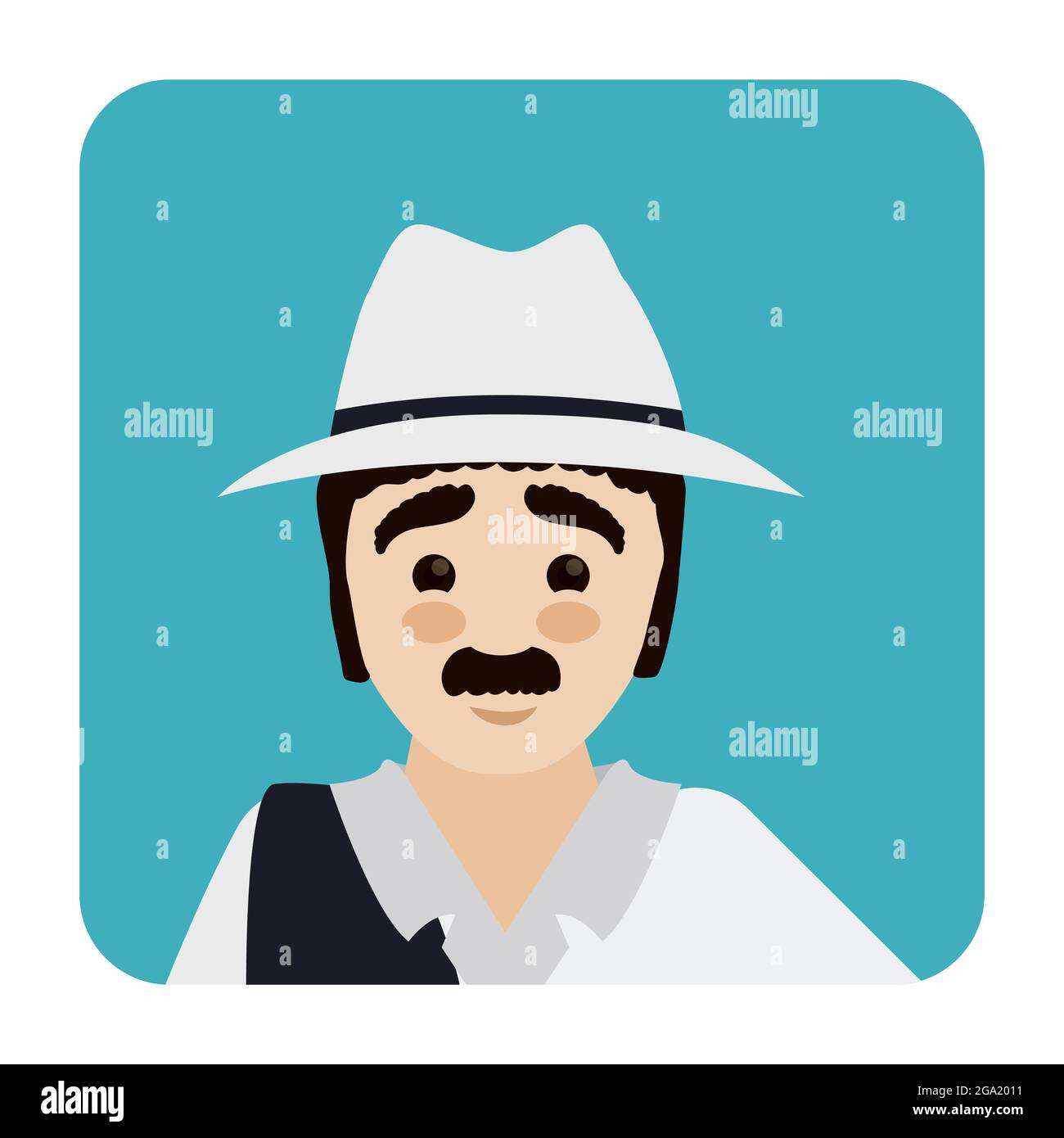 Flat design with portrait of Colombian paisa man, inside rounded square ...