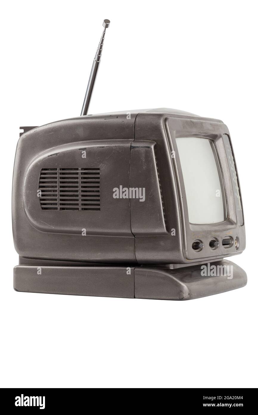 old 5.5 inch protable analog crt tv unit isolated on white Stock Photo ...