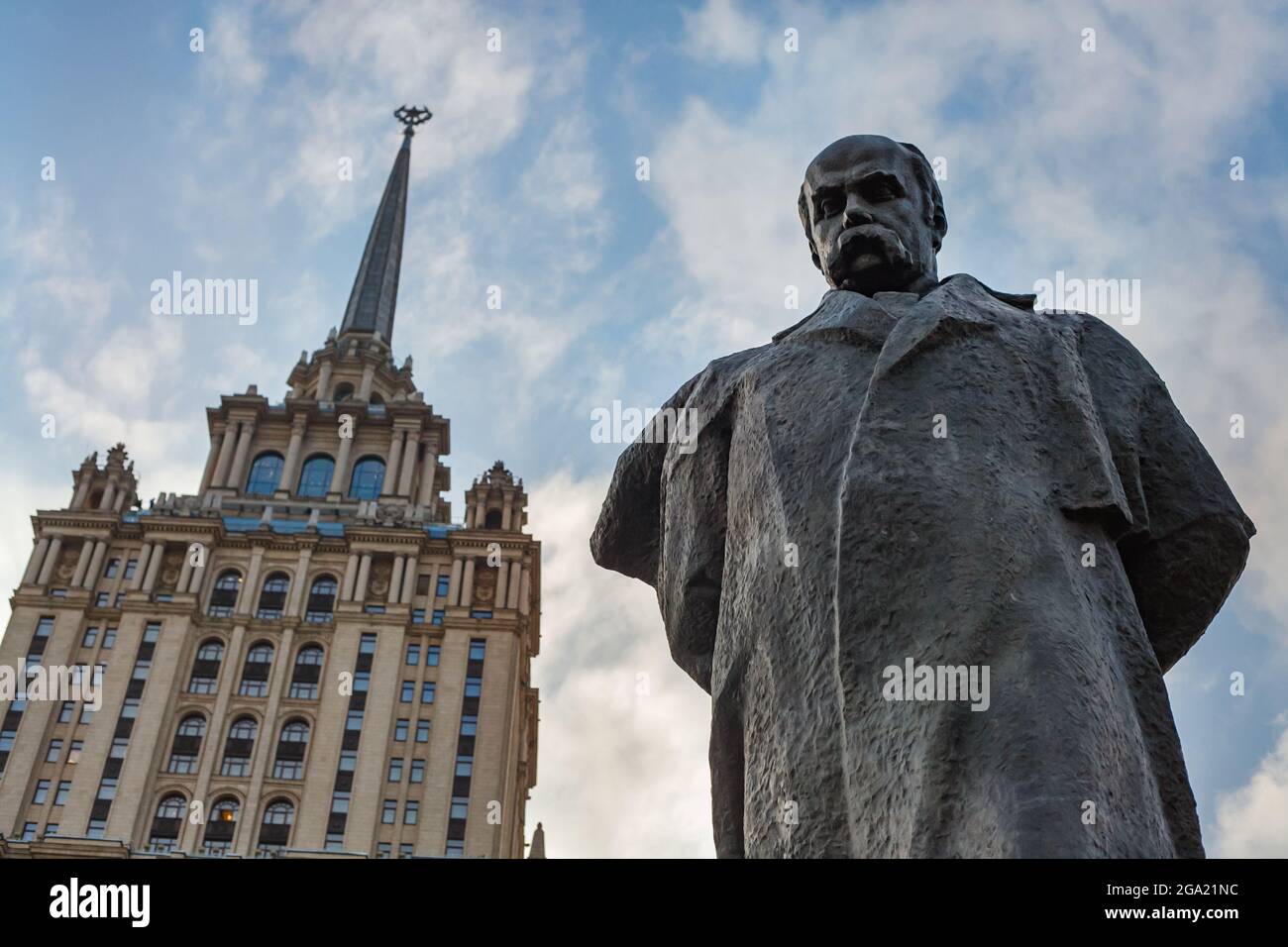 Stalin skyscraper Hotel Ukraine and a monument of Ukrainian poet Taras ...