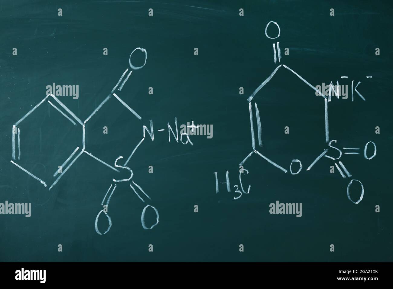 Molecule models and formulas on blackboard background Stock Photo - Alamy