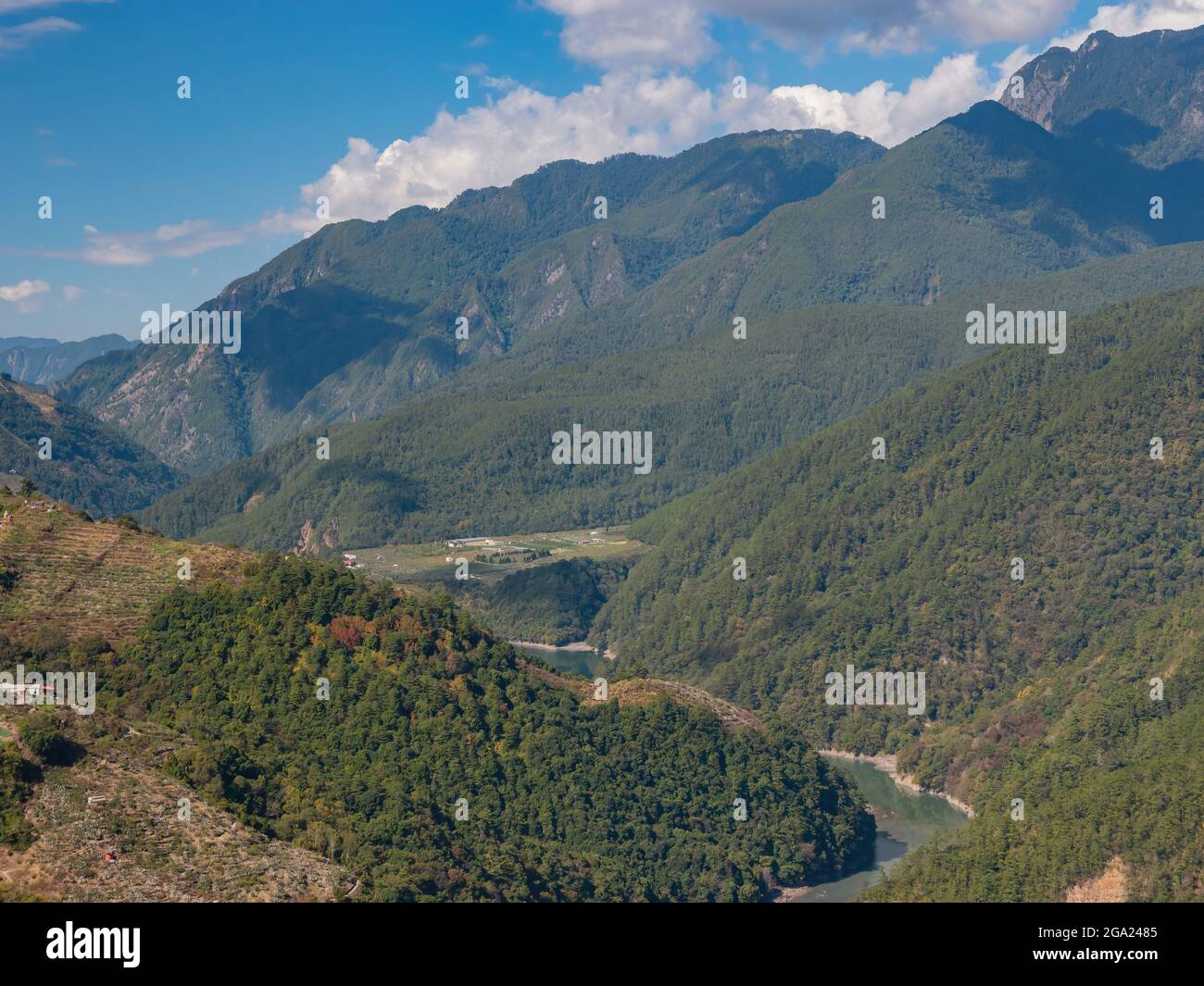 Sunny mountain landscape in Wuling Farm at Taichung, Taiwan Stock Photo ...