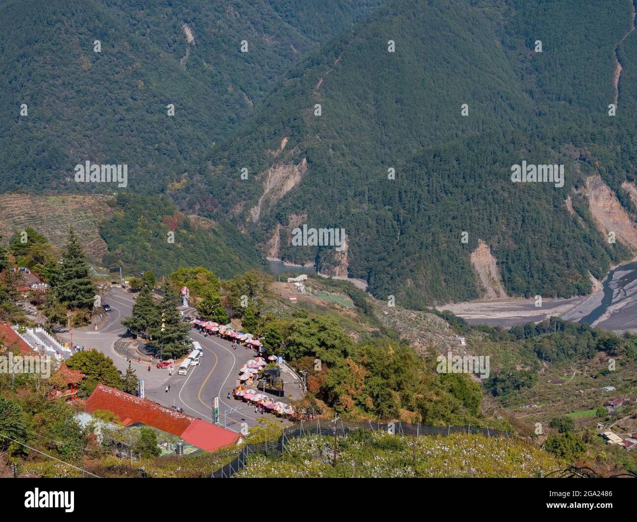 Sunny mountain landscape in Wuling Farm at Taichung, Taiwan Stock Photo ...