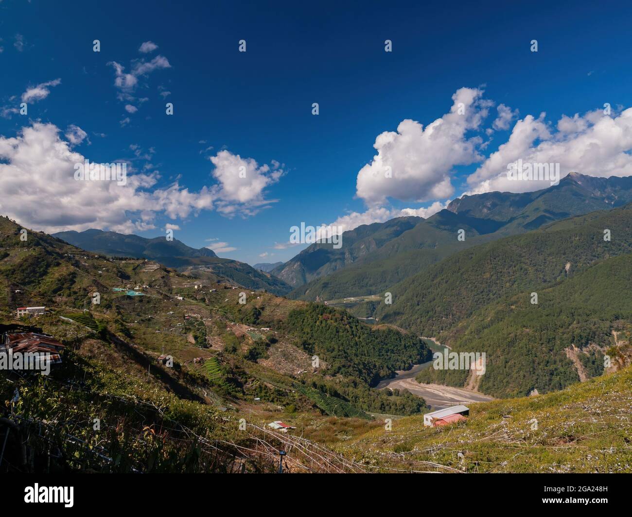 Sunny mountain landscape in Wuling Farm at Taichung, Taiwan Stock Photo ...