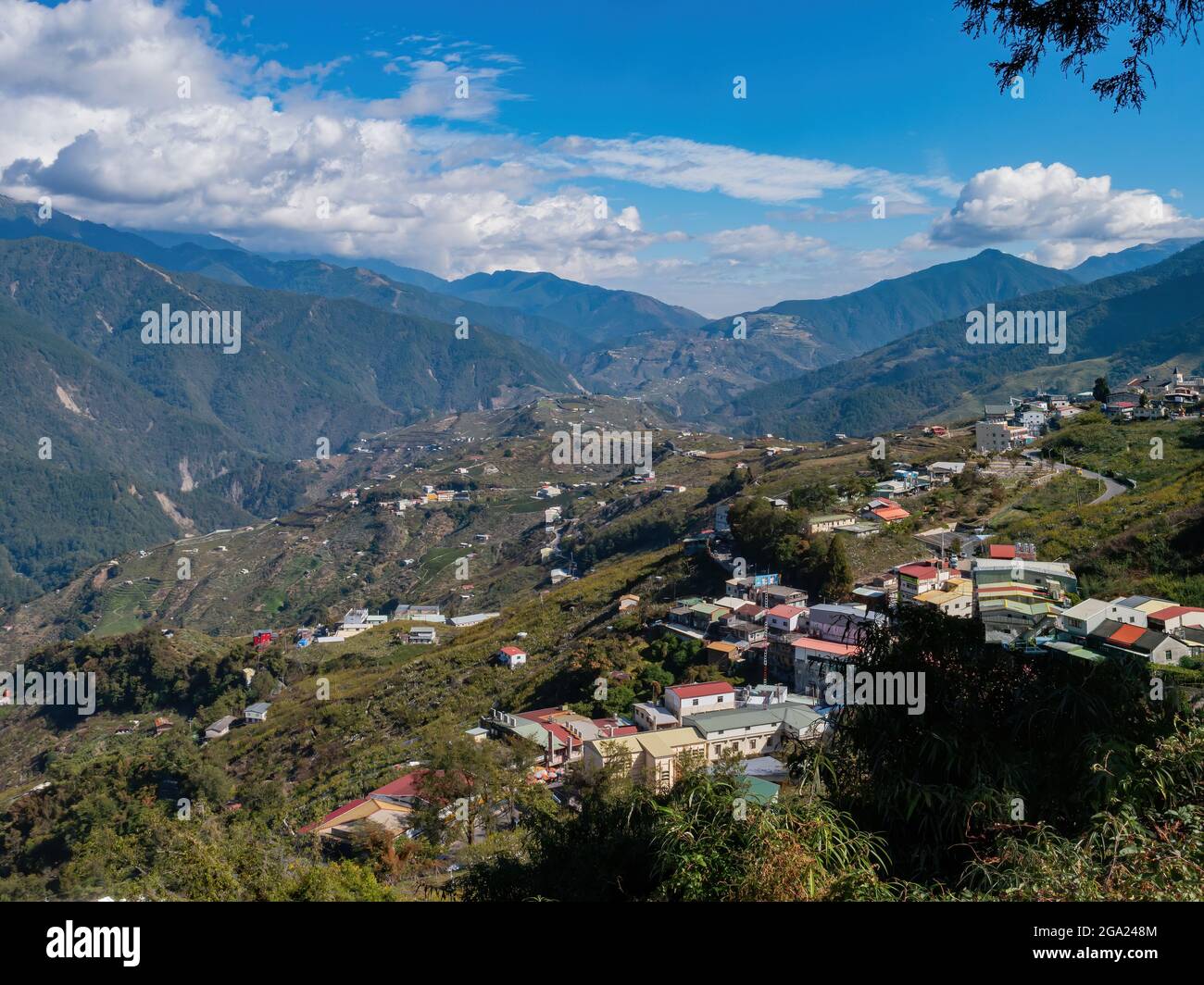 Sunny mountain landscape in Wuling Farm at Taichung, Taiwan Stock Photo ...