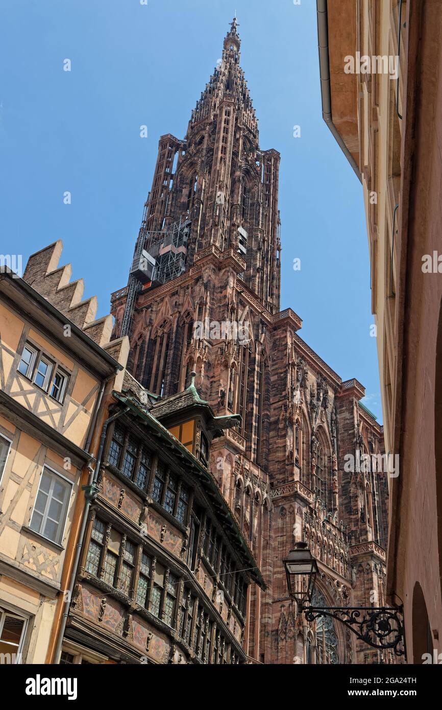 STRASBOURG, FRANCE, June 23, 2021 : Strasbourg Cathedral bell towers ...