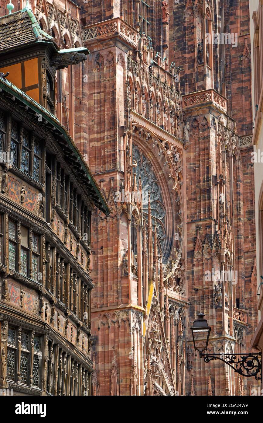 STRASBOURG, FRANCE, June 23, 2021 : Strasbourg Cathedral and Kammerzell ...