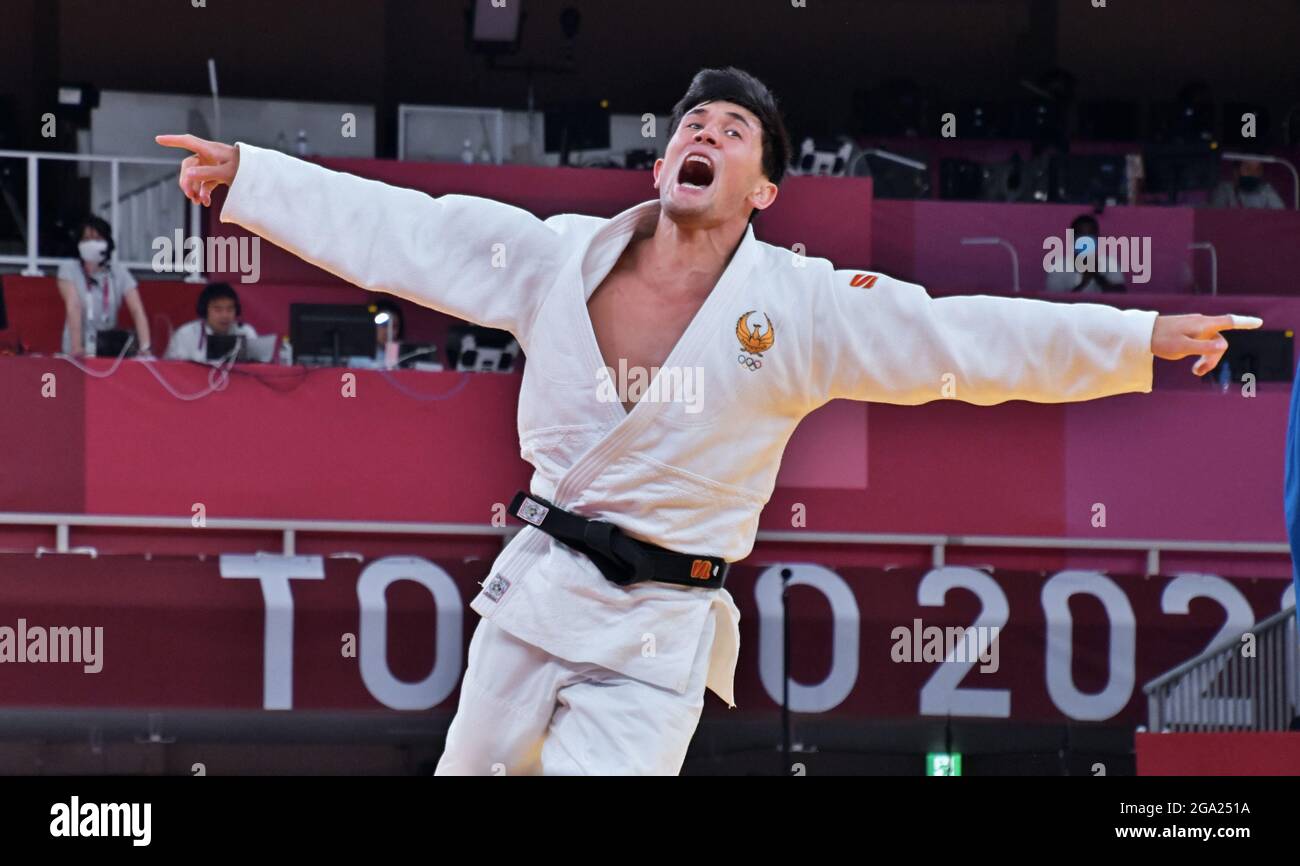 Tokyo, Japan. 28th July, 2021. Georgia's Lasha Bekauri celebrates after ...