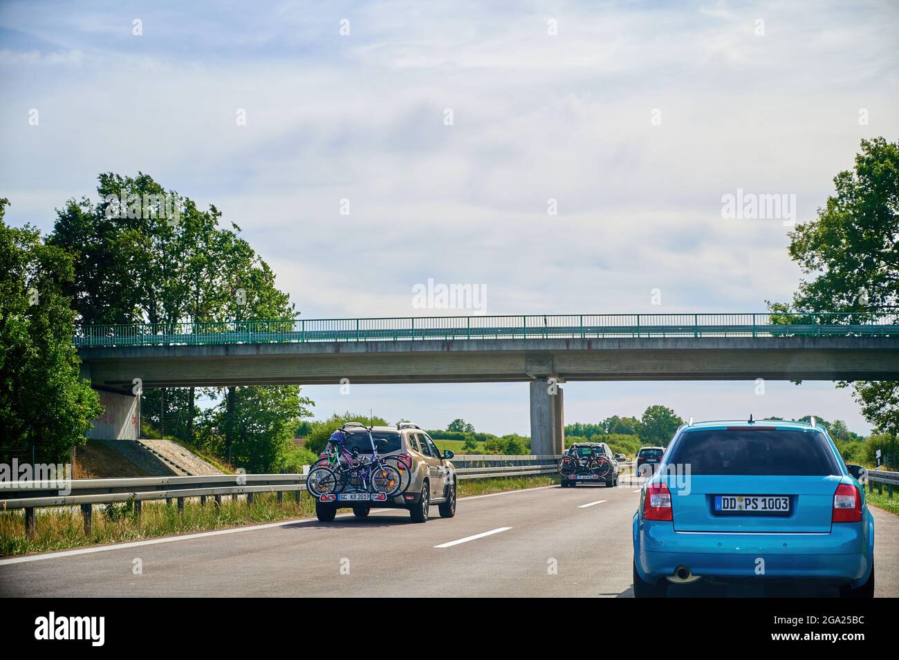 Freeway 11, Germany - September 15, 2019: Car with a bike carrier ...