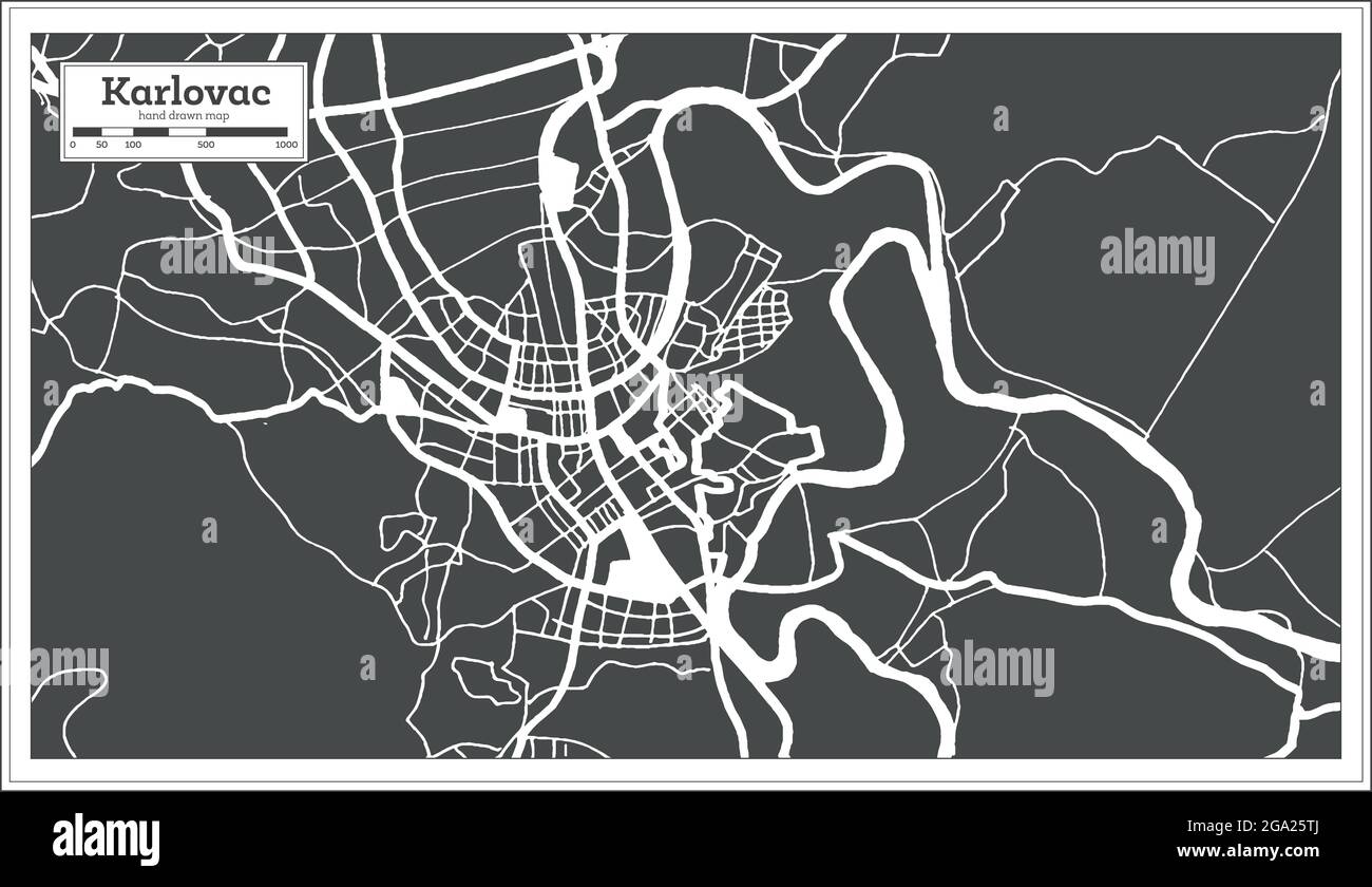 Karlovac Croatia City Map in Black and White Color in Retro Style ...