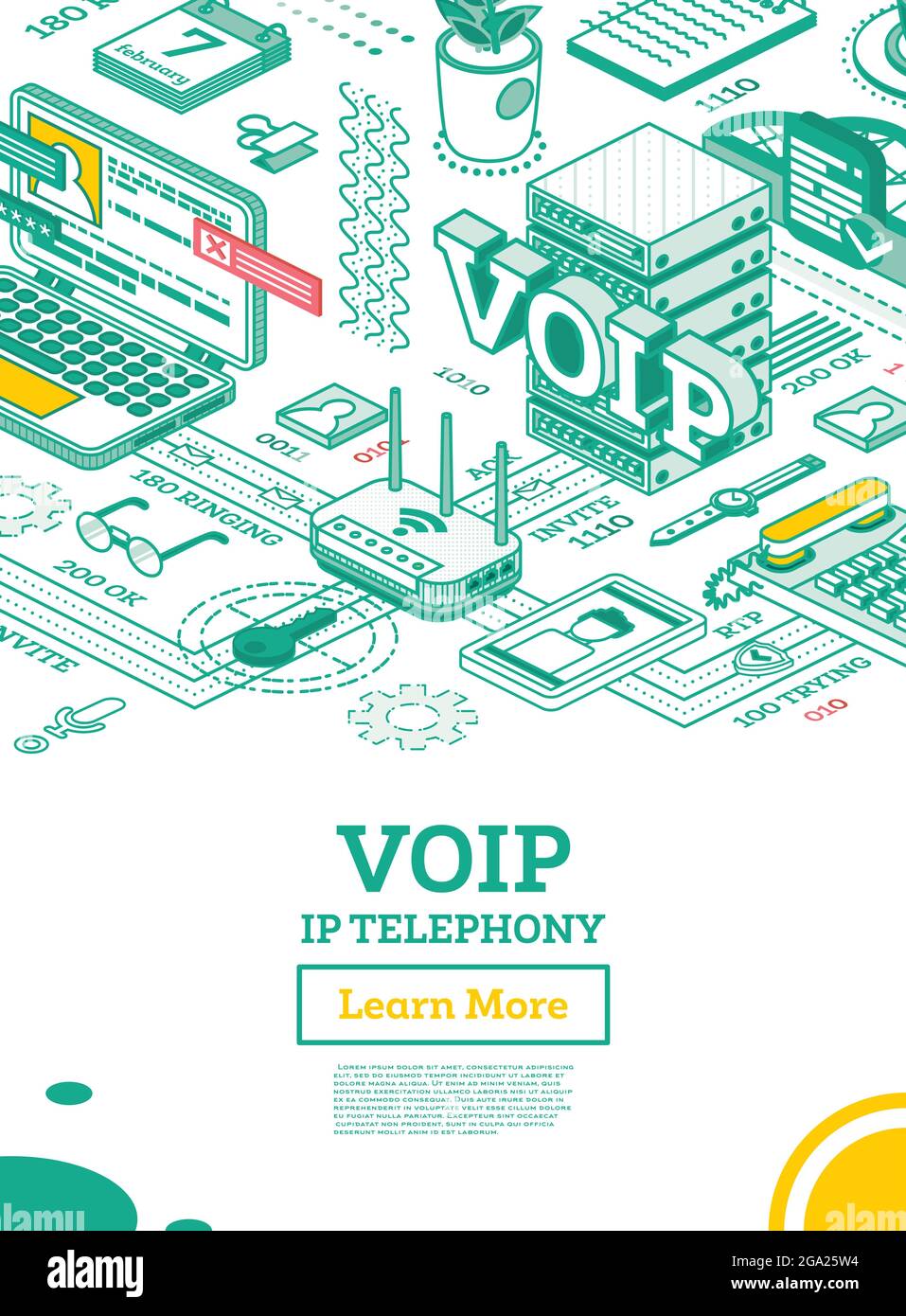 VOIP IP Telephony Services. Isometric Outline Concept. Configuration ...