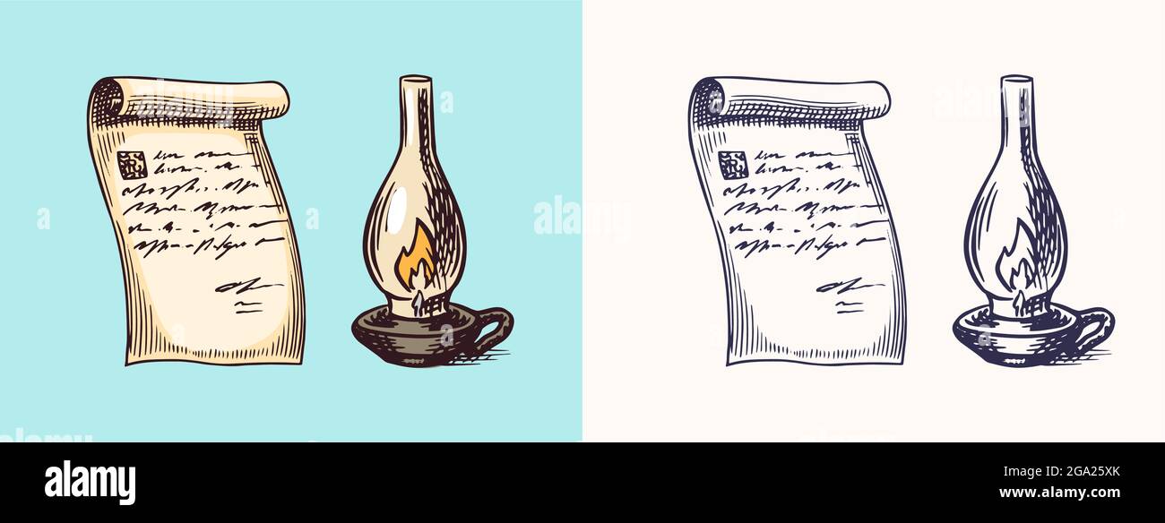 A hand-written letter Letter on paper and Kerosene or paraffin lamp in ...