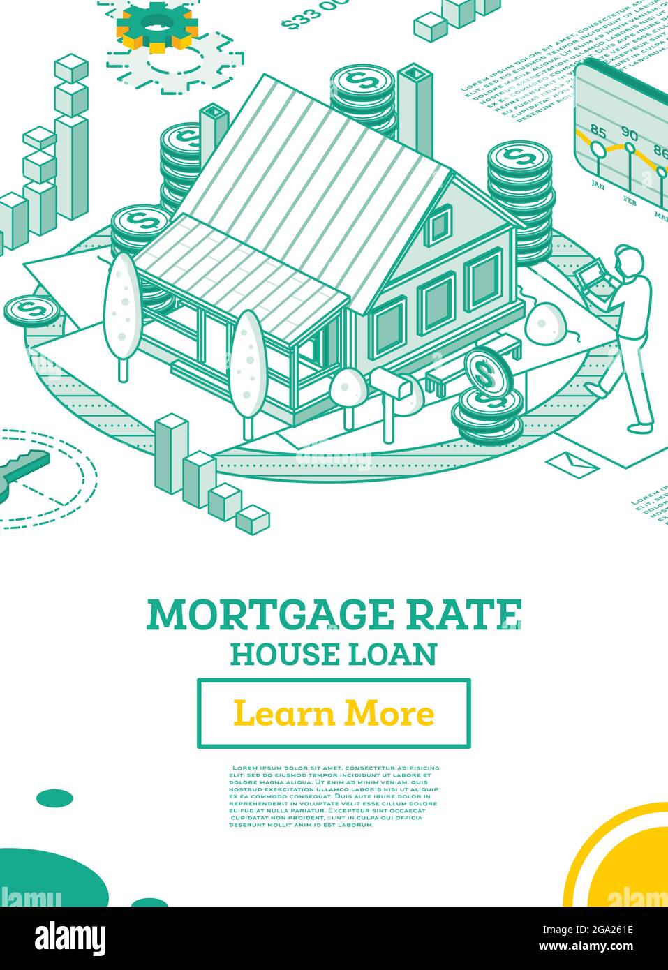House Loan or Money Investment to Real Estate. Mortgage Rate. Vector Illustration. Isometric ...