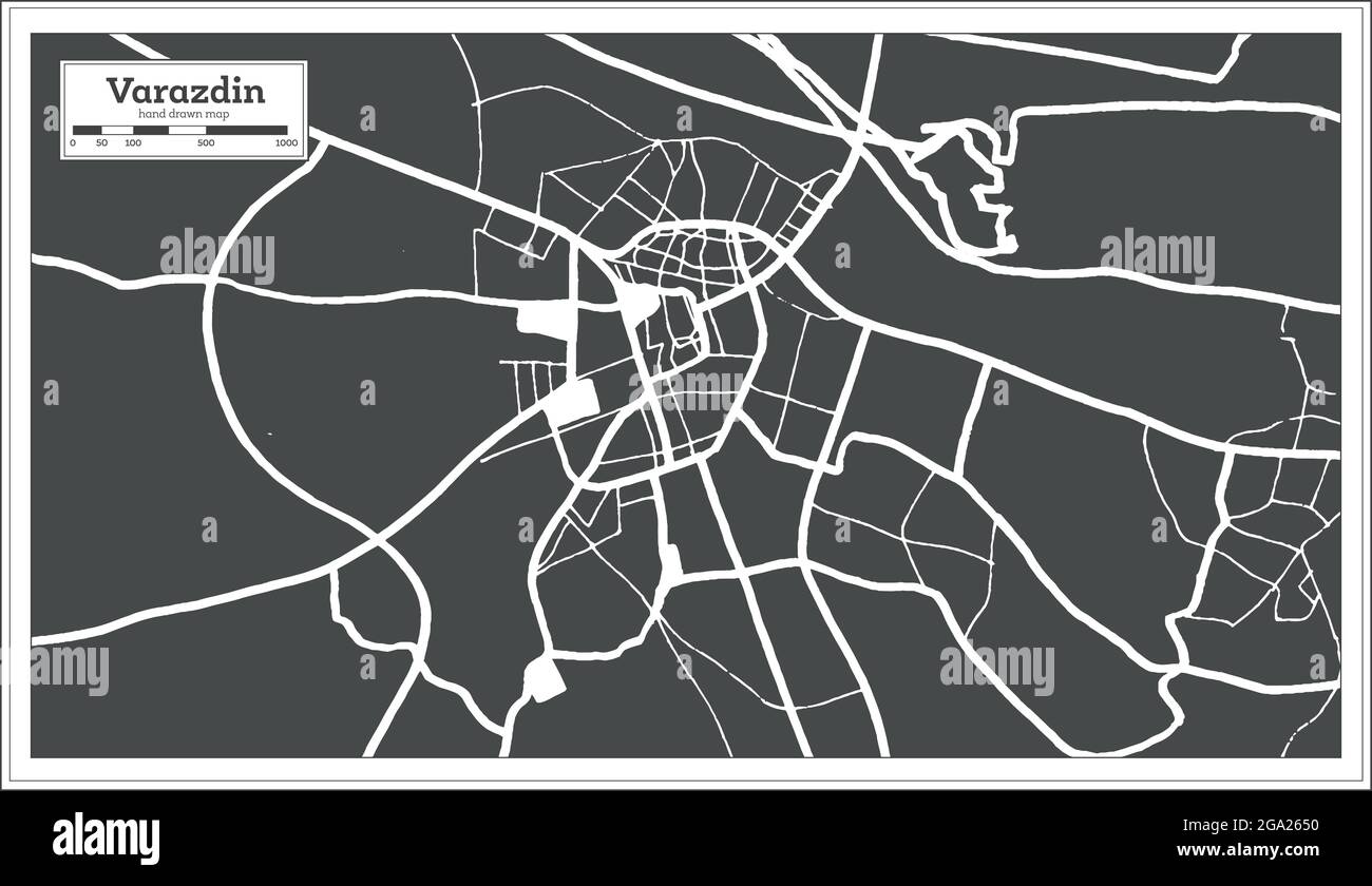 Varazdin Croatia City Map in Black and White Color in Retro Style ...