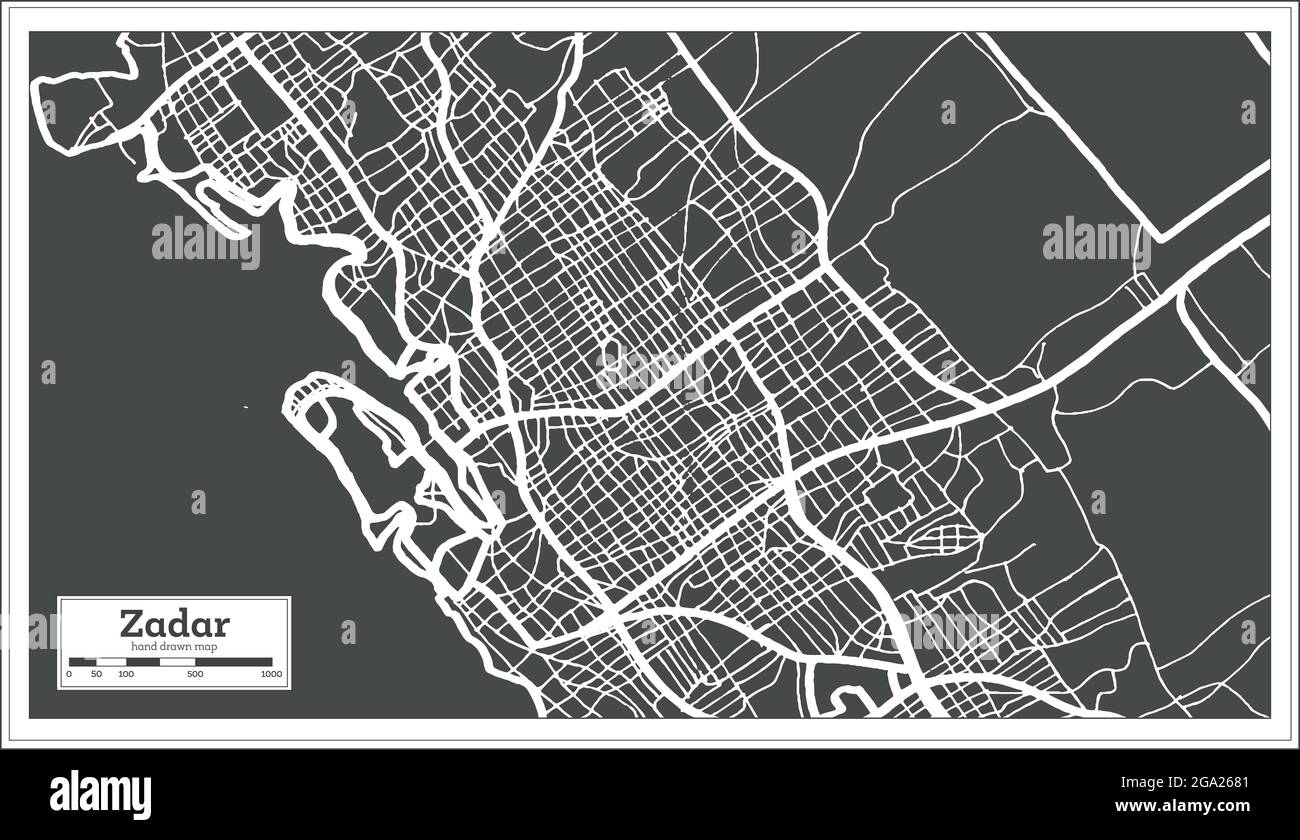 Zadar Croatia City Map in Black and White Color in Retro Style. Outline ...