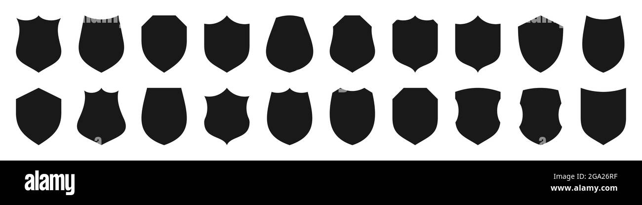 Set of various vintage shield icons. Black heraldic shields. Protection ...
