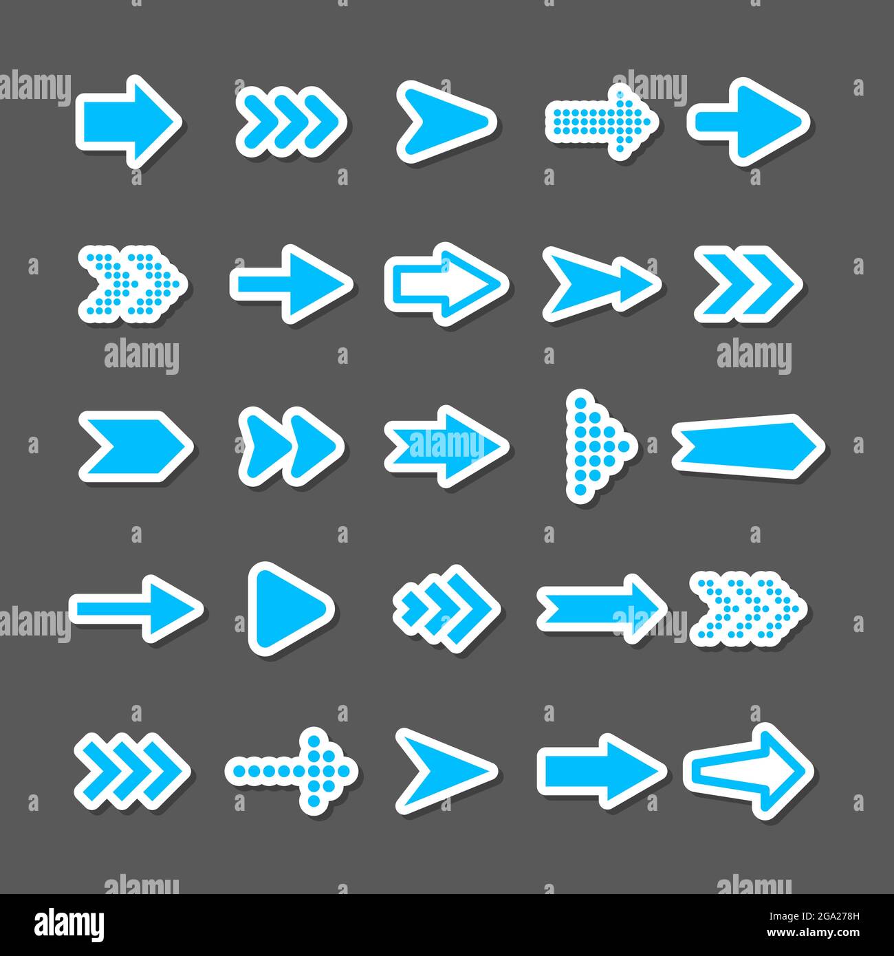 Colorful arrow stickers set. Blue cursor icons, pointers collection ...
