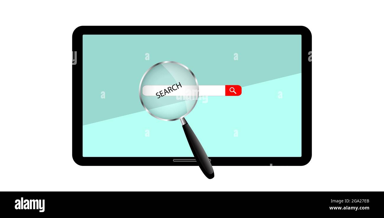 Internet search. Magnifying glass over monitor. Vector illustration ...