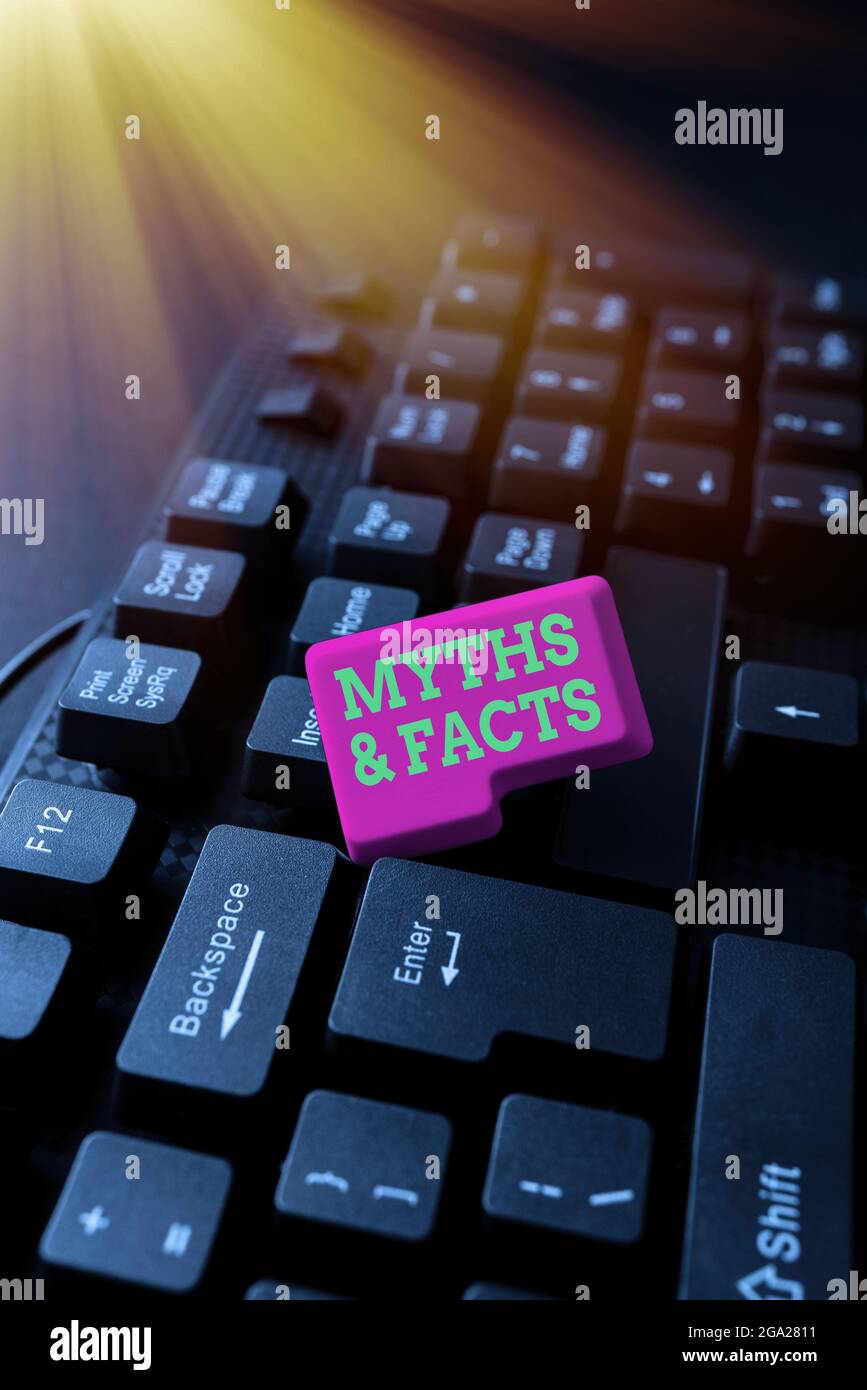 Hand writing sign Myths And Facts. Business approach usually ...