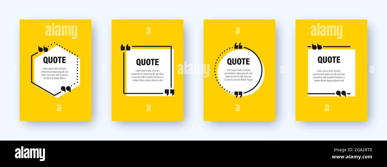 Set of modern yellow banners with quote frames. Speech bubbles with ...