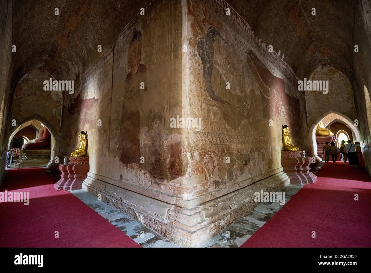 Internal chambers of the Sulamani Temple with frescos and Buddha images ...